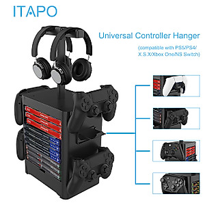 Multifunctional 10 Games Disk Storage Rack for PS5 Controller/Headset Stand Holder for Xbox Series X/Nintendo Switch/Play Station Game Accessories Organizer Black