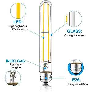 NOVELUX 7.3 Inch E26 Led Bulb 60 watt Dimmable,2700k Soft White Edison Bulbs,6W Tubular T10 Long Clear Glass Light Bulb for Rustic Pendant,Industrial Pipe,Wall Sconces,Chandeliers(4 Pack)
