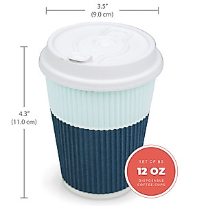 Glowcoast Disposable Coffee Cups With Lids - 12 oz To Go Coffee Cups (80 Set) With Sturdy Lids Prevent Leaks! Paper Hot Cup Holds Shape With Hot, Cold Drinks. Ripple Cups Protect Fingers from Heat!