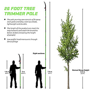 MEFBANT Pole Saws for Tree Trimming 26 feet Tree Trimmer Long handle, Tree Pruner Manual Pole saws for Tree Trimming, knives with Storage Pocket, Black (gzj005)
