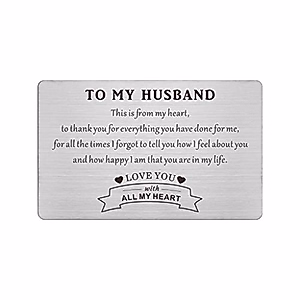 Resdink Fathers Day Husband Gifts Card, Metal Wallet Card for Husband Birthday, I Love You Husband from Wife, Thank You Husband Gifts for Him Men, Simple Anniversary Card for My Husband Present