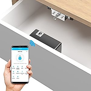 Rixiang Electronic Cabinet Lock, Smart NFC RFID Locks, Hidden DIY Cabinet Lock with Slide Latch Lock for Double Door Cabinet Drawer Wooden Cupboard
