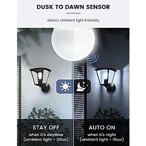 MikeWin Dusk to Dawn Light Bulbs Outdoor, Auto ON/Off Light Sensor LED Bulb 13W(100W Equivalent) Super Bright A19 E26 5000K Daylight Security Light Bulbs for Porch Garage Patio Front Door, 2 Pack