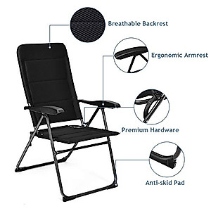DORTALA 2-Piece Foldable Patio Chairs, Folding Chairs w/Adjustable Backrest, Outdoor Sling Chairs for Deck, Backyard, Bistro, 300 lbs Capacity, Set of 2, Black