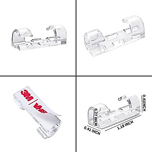 Self-Adhesive Cable Clips Organizer Drop Wire Holder Cord Management, Pack of 20, Transparent