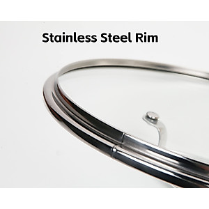 Nuwave 11.5” Tempered Vented Glass Lid, Shatter-Resistant, Oven Safe, Dishwasher Safe, Stainless-Steel Rim and Handle