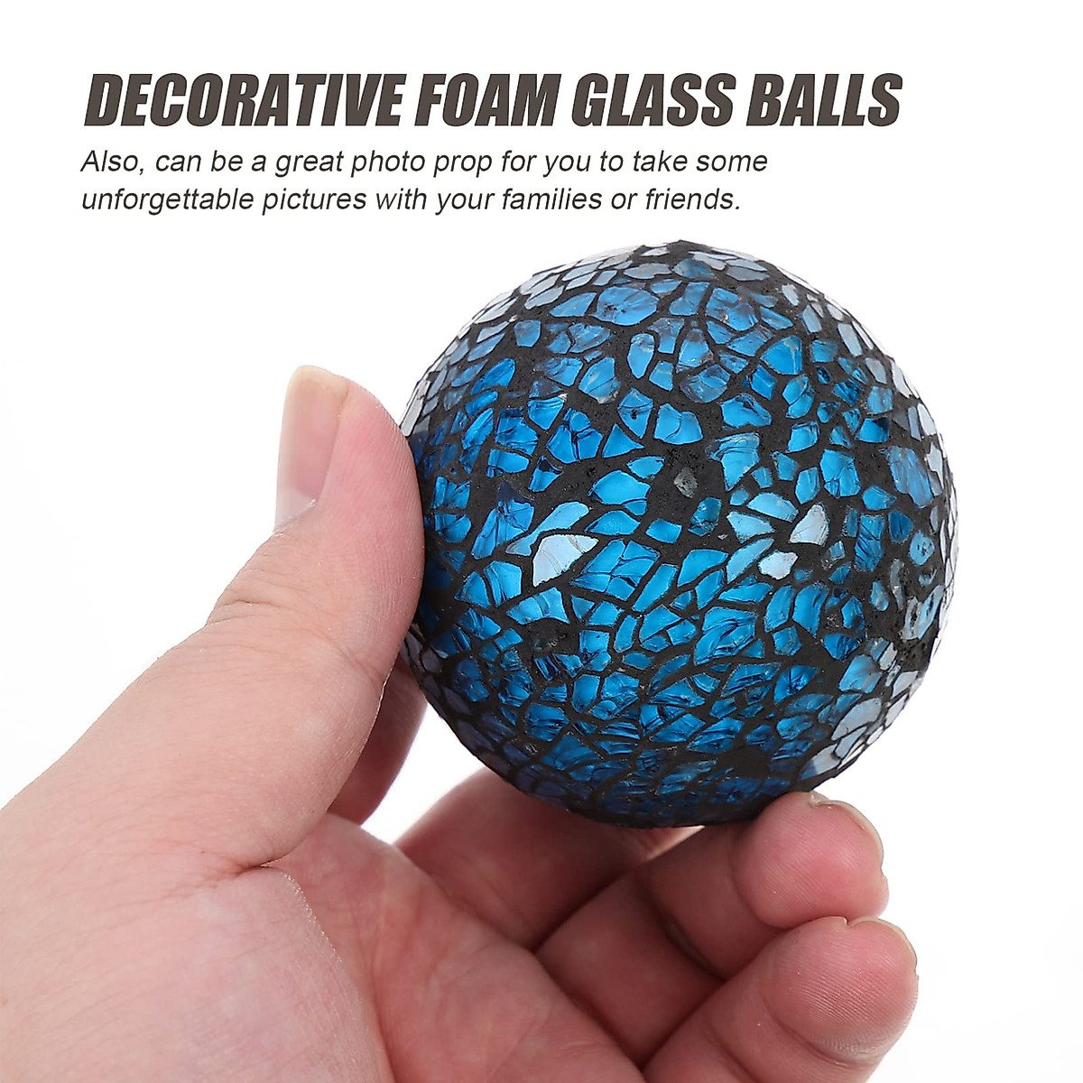 LIFKOME 3pcs Decorative Glass Balls Mosaic Sphere Decorative Orbs Glass Centerpiece Balls for Tray and Bowl Displays Flower Vase Dining Table Decoration Blue Silver