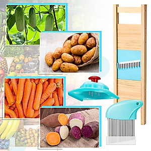 Lanties 3 Pcs Waffle Potato Lattice Cutter Crinkle Maker with Protective Cover Food Safety Holder French Fry Cutter Slicer Stainless Steel Wavy Chopper for Kitchen Food Vegetable French Fries Home