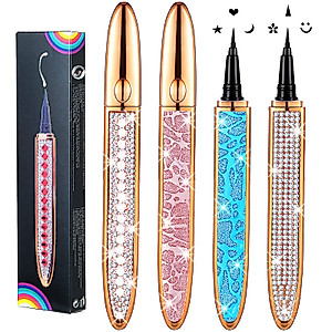 4 Pieces Diamond Self-Adhesive Eyeliner Diamond Eyeliner Liquid Eyeliner 2 in 1 Eye Liner Pen Glitter Eyeliner No Glue, No Magnetic, Waterproof for Women Girls Eye Makeup, False Eyelashes