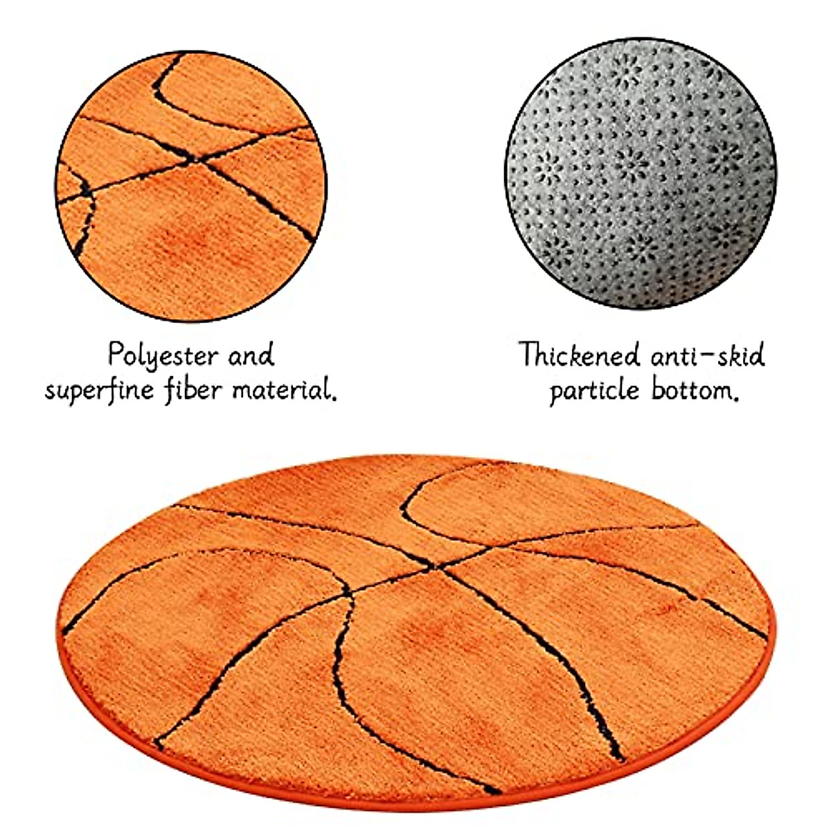 JeogYong Basketball Rug, Soft and Comfy Sports Themed Round Area Rugs Bedroom Living Room Carpet Kitchen Mat Bath Rugs for Bathroom, Basketball Themed Room Decor for Kids Bedroom Men Cave