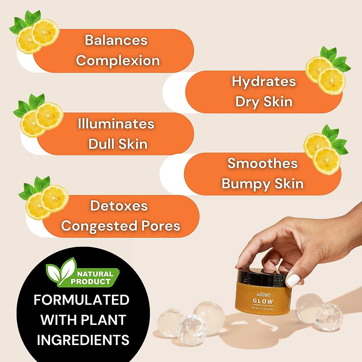 Minimo Glow Turmeric Face Scrub (𝐔𝐧𝐬𝐜𝐞𝐧𝐭𝐞𝐝) - Infused with Turmeric, Manuka Honey, Cinnamon, and Chamomile - Face Scrubber for All Skin Types - 5 FL OZ (147 ML)