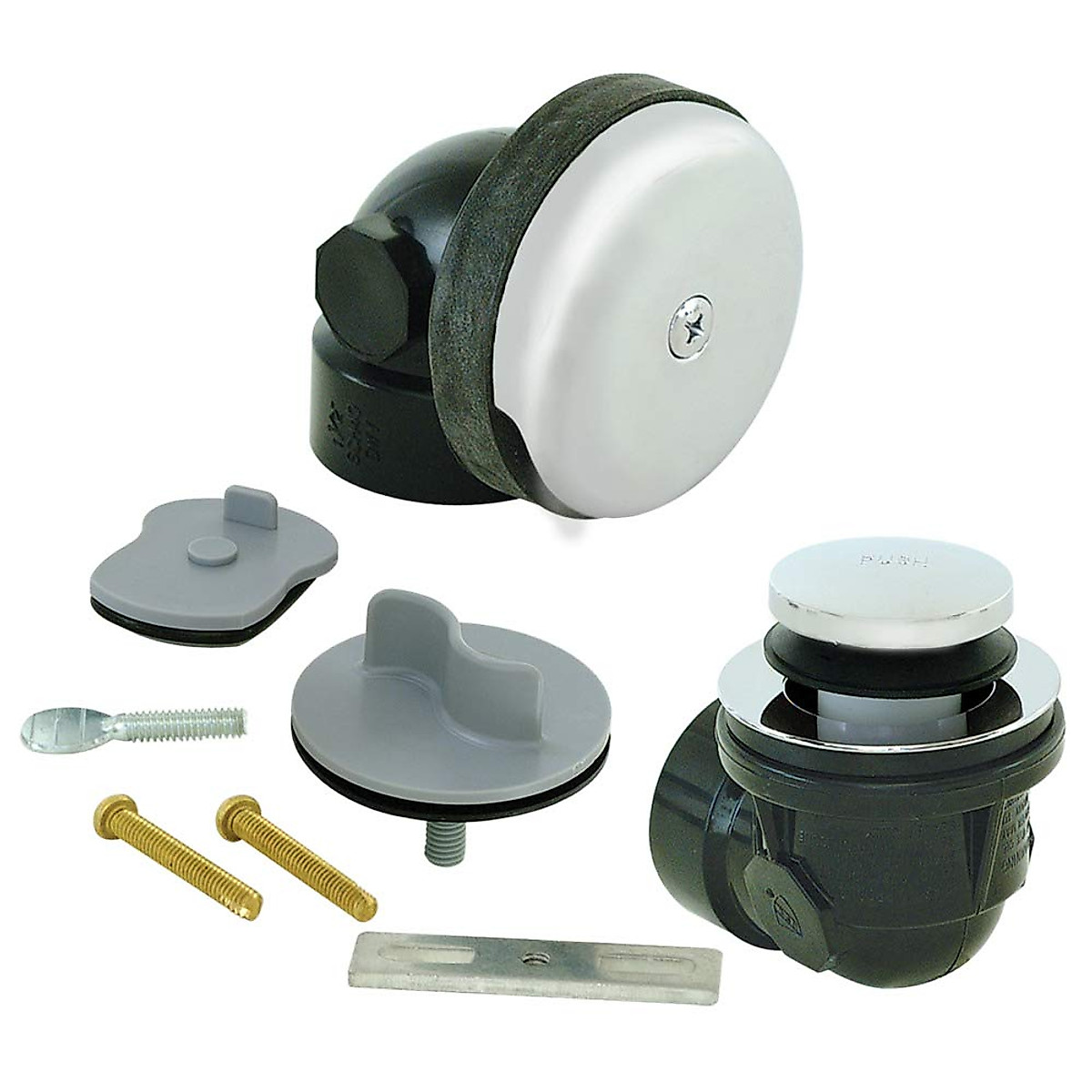 EZ-Flo 1-1/2 Inch Schedule 40 ABS Two-Hole Bath Waste with Test Kit, Tip-toe Stopper, Die Cast Drain Body, 35270