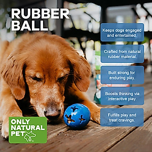 Only Natural Pet Rubber Boredom Buster Treat Stuffer Dog Toys - Interactive Stuffable Feeder Dispenser Fillable Durable Play Puppy Medium Large XS Chew Pup Hide Holder Easy Refill -RubberBall/DarkBlue