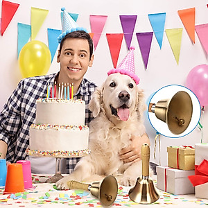 2 Pieces Solid Brass Hand Call Bells with Wooden Handle Handbells Loud Ringing Bell Hand Held Service Bell Animal Bell Decoration(3.15 x 3.15 x 5.9 Inch)