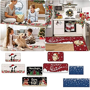 Christmas Kitchen Rugs and Mats Set of 2, Non-Slip Blue Snowflake Rugs Kitchen Mats Snowflake Doormat for Winter Holiday Kitchen Decorations Washable Runner for Xmas Home Decor (17"x47"+16"x24")