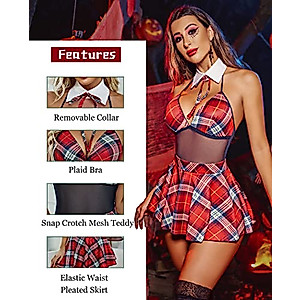 Avidlove Womens Schoolgirl Lingerie Sexy Roleplay Lingerie Set Student Costumes Outfit (Red, XL)