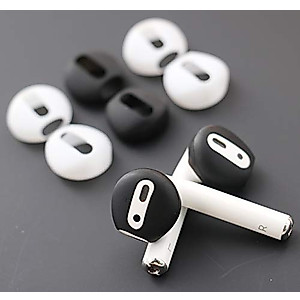 IiEXCEL ( Fit in Case ) 4 Pairs Replacement Super Thin Slim Silicone Earbuds Ear Tips and Covers Skin Accessories for Apple AirPods or EarPods Headphones ( Fit in Charging Case ) ( Black White )