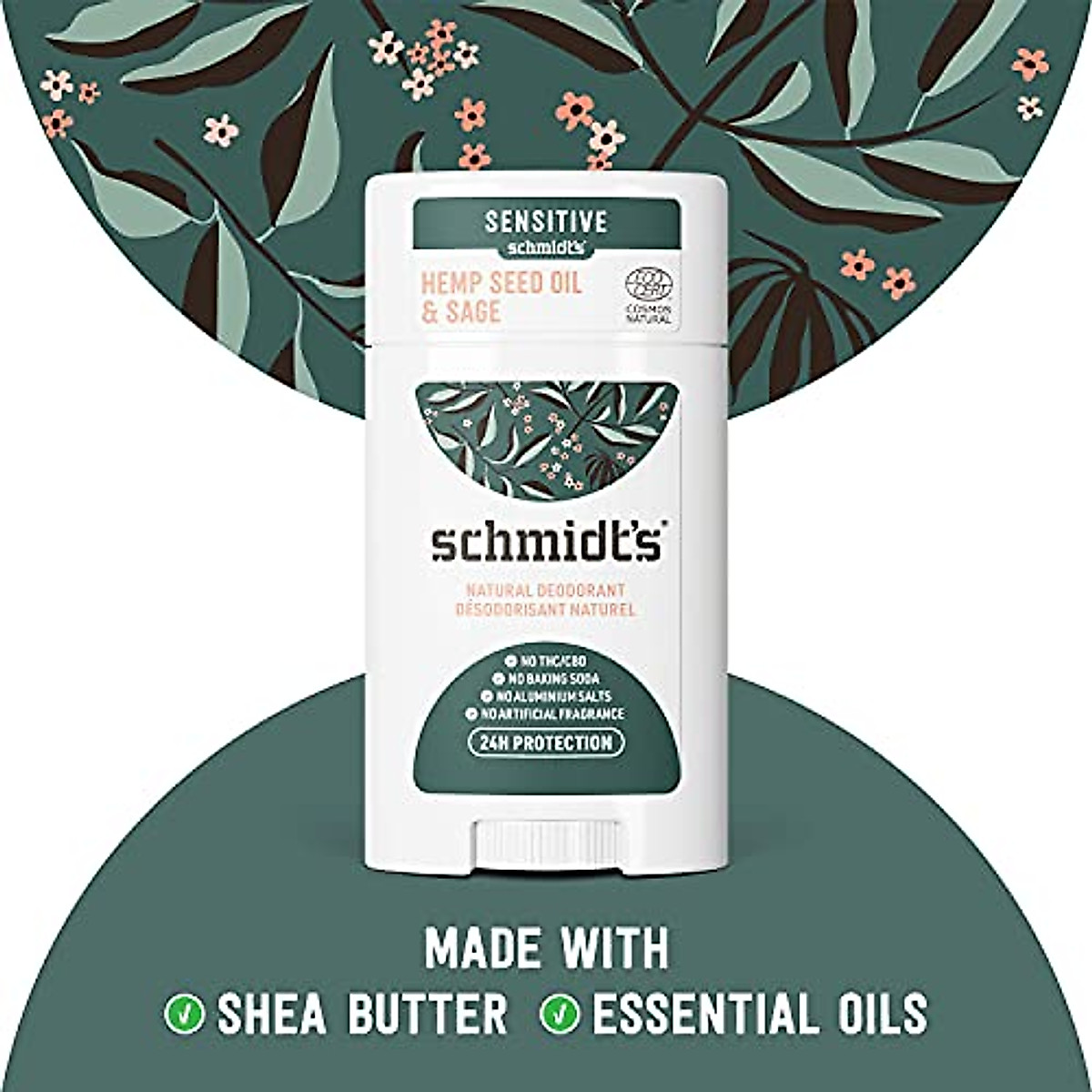 Schmidt's Aluminum Free Natural Deodorant for Women and Men, Hemp Seed Oil and Sage for Sensitive Skin with 24 Hour Odor Protection, Certified Cruelty Free, Vegan Deodorant, 3.25 oz,vetiver,sage,WHITE
