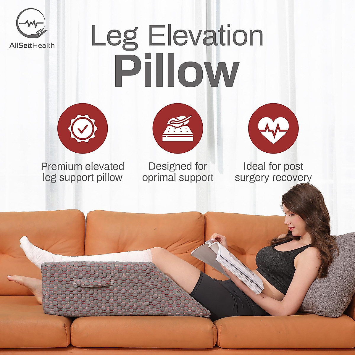 Single Leg Elevation Pillow Post Surgery Leg Pillow | Memory Foam Ankle Knee and Leg Wedge Pillow for Injury After Surgery – Foot, Leg Pain, Hip, Knee Pain, Improve Blood Circulation 29” x 13” x 9.5"