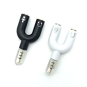 Wakaka 2 Pack 3.5mm Audio Jack to Headphone Microphone 2 Way U Splitter Converter Adaptor for All of 3.5mm Jack Devices, Black and White