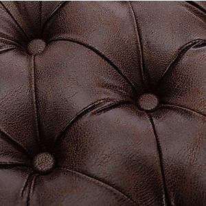 Wovenbyrd Modern Rectangular Button Tufted Ottoman Footstool with Metal Frame, 24-Inch by 16.5-Inch, Dark Brown Faux Leather