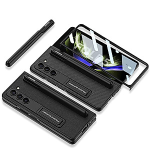MistWorld for Samsung Galaxy Z Fold 5 Leather Case with s Pen Holder, Stand, Front Cover Integrated Protective Film ，Ultra-Thin Drop-Proof Galaxy Z5 Fold Phone Cover Carbon Fiber Print