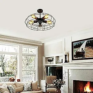 Gdrasuya10 5 Lights Metal Cage Chandelier, Semi Flush Mount Ceiling Lights Vintage Farmhouse Pendant Hanging Lighting Industrial Laundry Room Light Fixtures