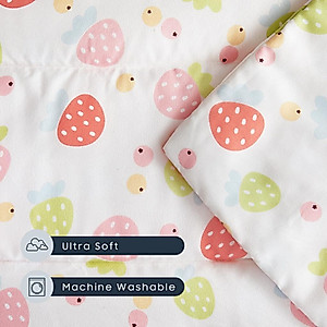 Wake In Cloud - Cot Nap Mat with Pillow and Blanket, for Toddler Kids Boys Girls in Daycare Kindergarten Preschool Pre K with Elastic Corner Straps, Cute Strawberry on Ivory