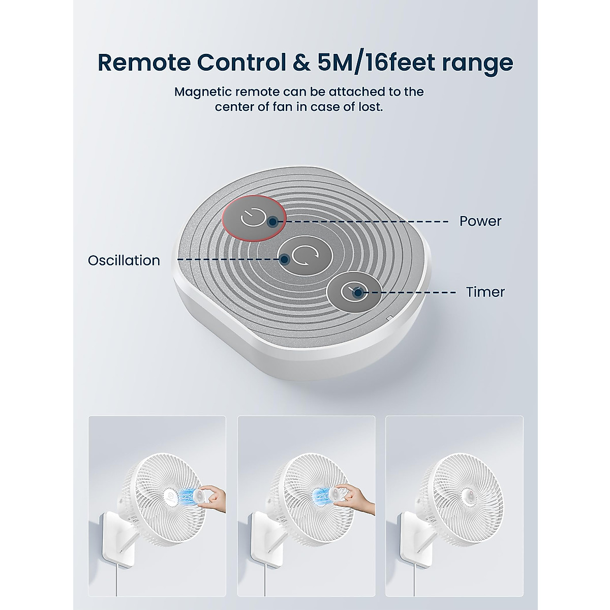10 Inch Wall Mount Oscillating Fan with Remote and Timer, Small Bedroom RV Fan with 4 Speeds, Quiet Operation,90°Oscillation, Adjustable Tilt,5.92 ft Wire, Cooling Bathroom Wall Mounted Fans