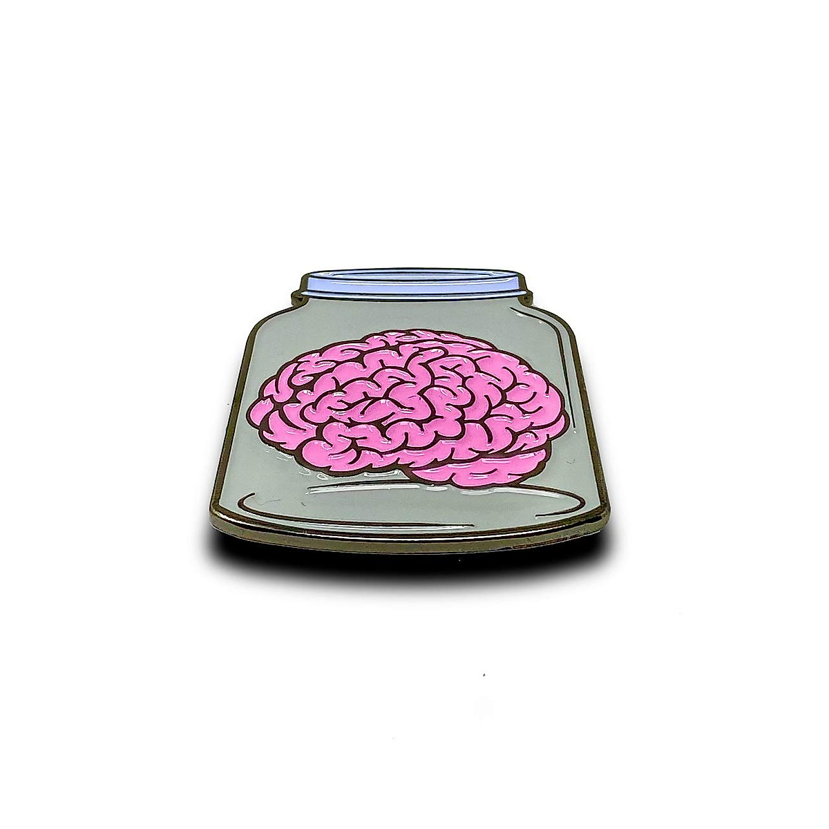 BRAIN IN A JAR PIN - Novelty Funny Brain in a Mason Jar, Cute Enamel Lapel PIN, GREY - 3 cm x 2.7 cm