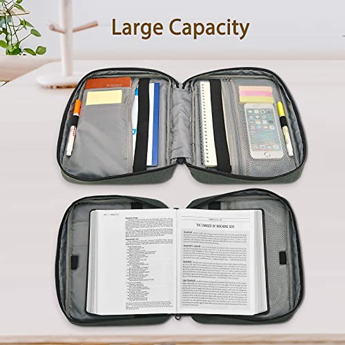 Bible Covers for Men & Women, Bible Case Carrying Church Bag with Book Stand, Bible Bag with Handle, Zipper and Multi-Pockets for Scripture Study Bible Protector, Deep Gray (Patent Pending)