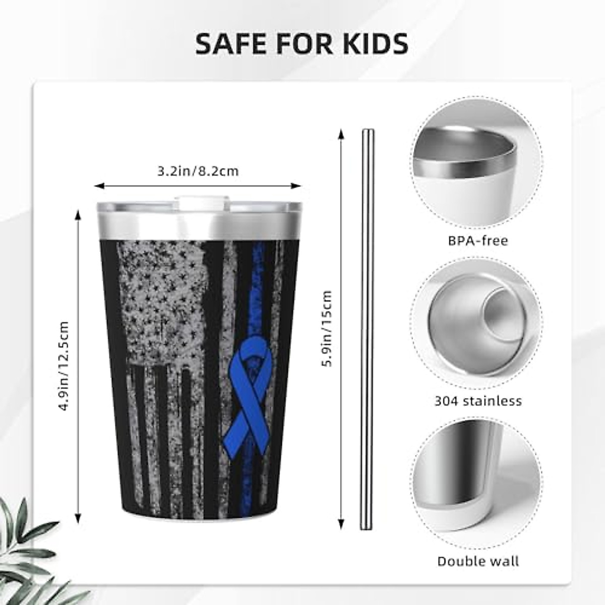 12oz Tumbler Colon Cancer Awareness America Flag Stainless Steel Cup With Straw And Lid Spill Proof Bulk Double Wall Vacuum Reusable Water Tumblers For Cold Hot Drink