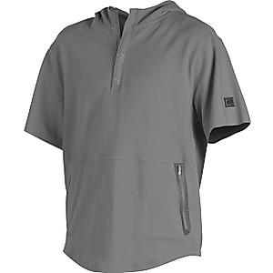 Rawlings Gold Collection Adult 1/4 Zip Short Sleeve Batting Practice Hooded Jacket, Blue Grey, Large