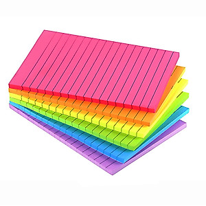 Lined Sticky Notes 4X6 in Bright Ruled Post Stickies Colorful Super Sticking Power Memo Pads Its Strong Adhesive, 6 Pads/Pack, 45 Sheets/pad