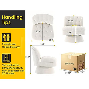 Dewhut Modern 360 Degree Swivel Velvet Barrel Accent Chair, Comfy Side Corner Sofa Chair for Small Space, Button Tufted Upholstered Armless Chair for Living Room, Bedroom, Office, Vanity(Beige)