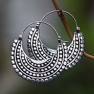 NOVICA Artisan Handcrafted Sterling Silver Hoop Earrings | Charm Hoop Earrings Silver | Hypoallergenic Hoop Earrings | Lightweight Hoop Earrings Women | Bohemian Hoop Earrings | Vintage Hoop Earrings