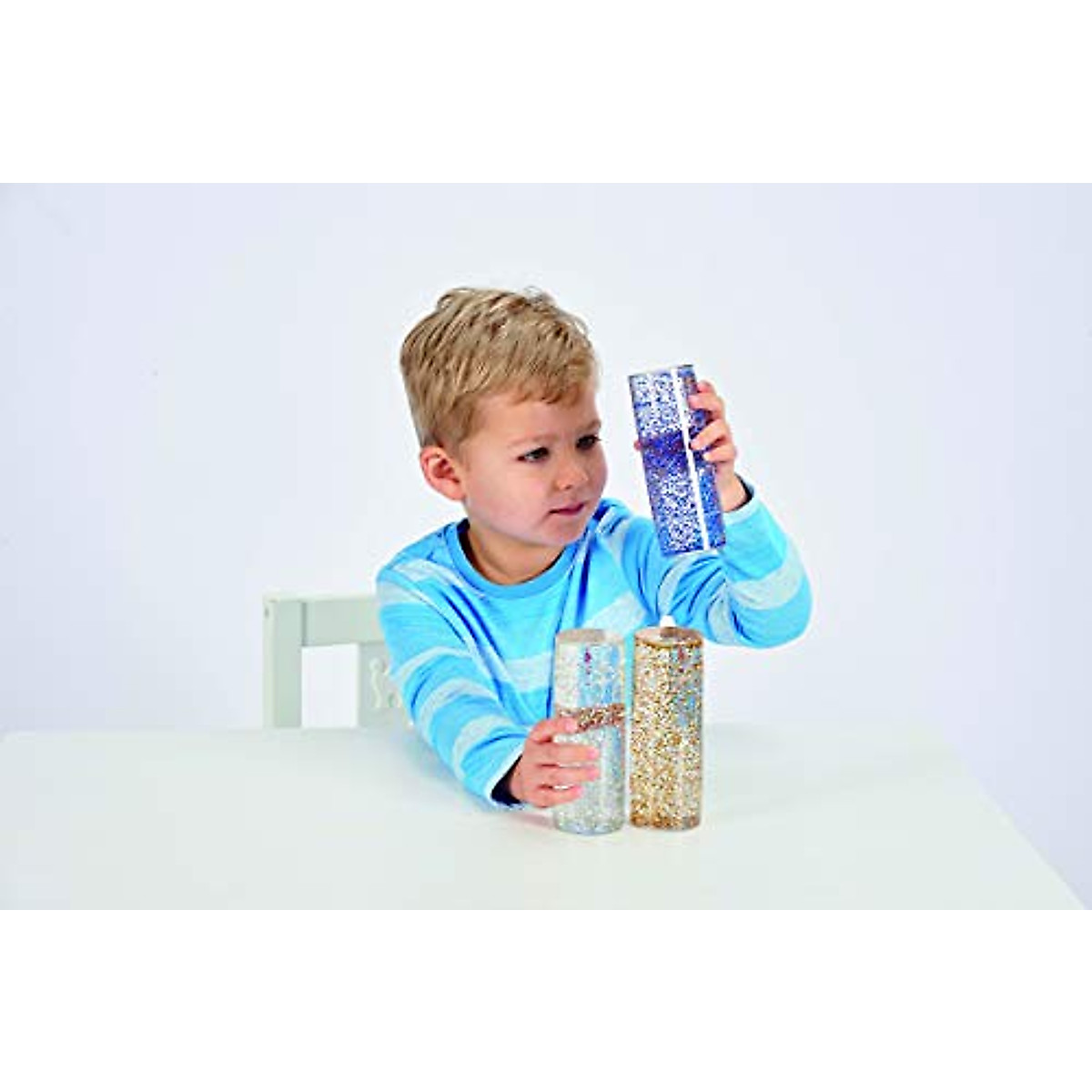 TickiT Sensory Glitter Storm - Set of 3 - Blue, Silver, Gold - Calming Glitter Tubes for Stress and Anxiety Relief - Encourage Focus and Concentration - Special Needs Toy