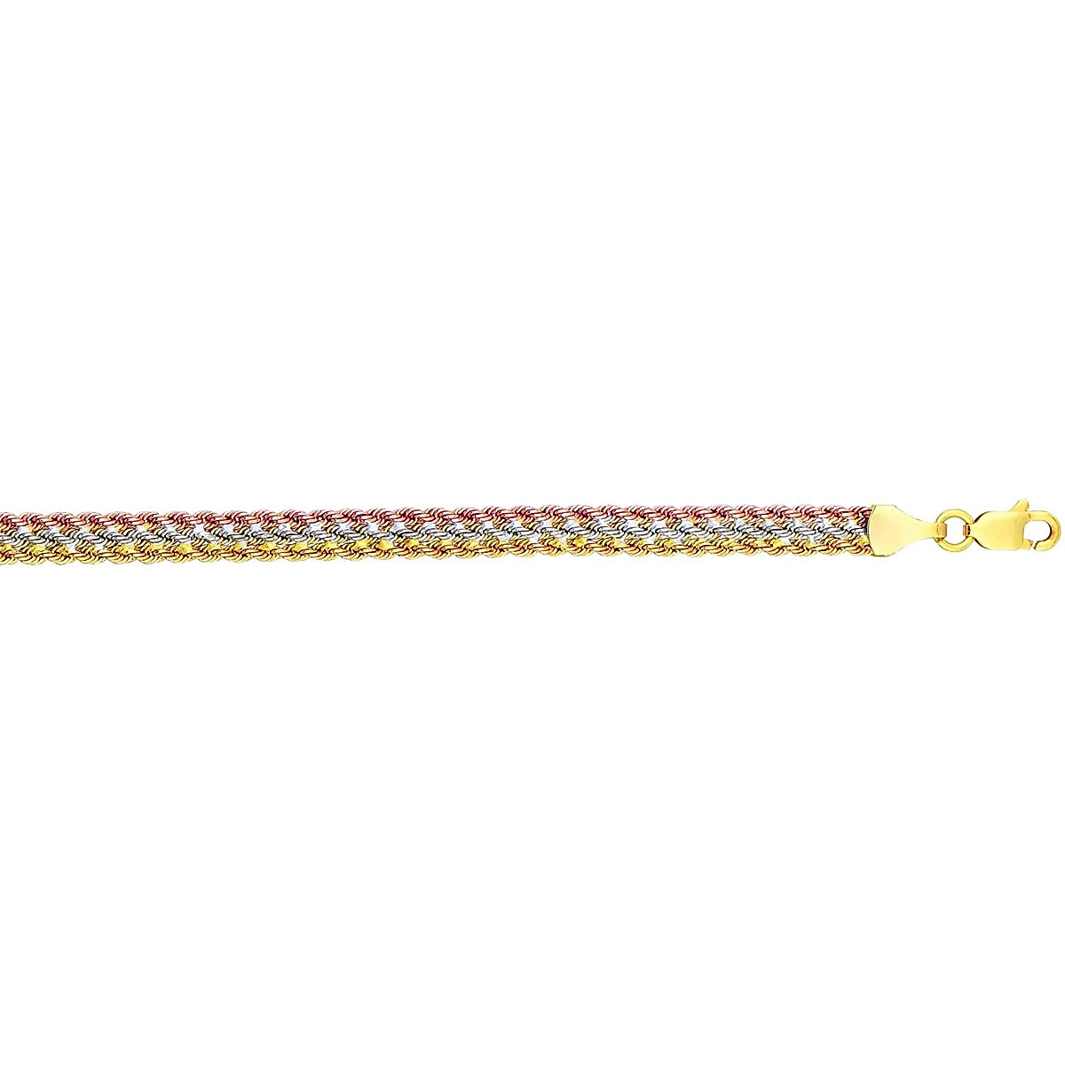 Floreo 10k Tri Color Gold Triple Strand Rope Chain Bracelet, 7.5”