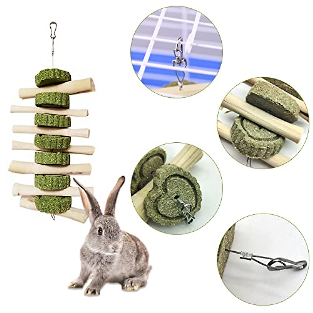 kathson Bunny Chew Toys for Teeth, Pet Snacks Molar Sweet Bamboo with Grass Cake for Hamster Chinchilla Guinea Pig Rabbit Rats(2 Packed)