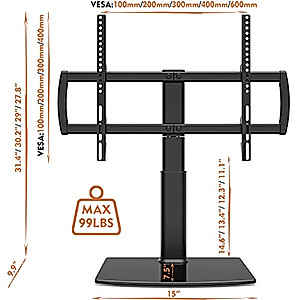 Universal Swivel TV Stand/Base Table Top TV Stand 32 to 70 inch TVs 80 Degree Swivel, 4 Level Height Adjustable, Heavy Duty Tempered Glass Base, Holds up to 88lbs Screens, HT04B-002U