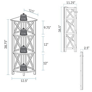 Casual Home Montego 3-Shelf Corner Folding Bookcase with Mantel Top, Black