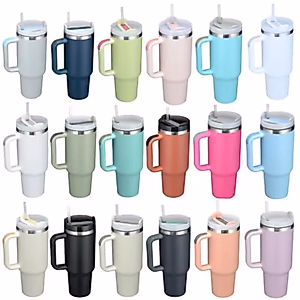 [SKY BLUE] 40 oz Stainless Steel Tumbler with Handle & Straw – Insulated Travel Mug for Hot & Cold Drinks, Leak-Proof, Sweat-Free, Fits Car Cup Holder – Durable, BPA-Free, Reusable