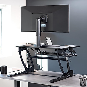 VIVO 32 inch Height Adjustable Stand Up Desk Converter, V Series, Quick Sit to Stand Tabletop Dual Monitor Riser Workstation, Black, DESK-V000VS
