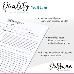 Outshine Premium Recipe Paper for 8.5" x 11" Recipe Binders, Sunflower Design (50 Sheets) | Refill Pages for Recipe Binder | No-Smear Matte Paper | Great Gift for Mom, Sister, Daughter, Friend