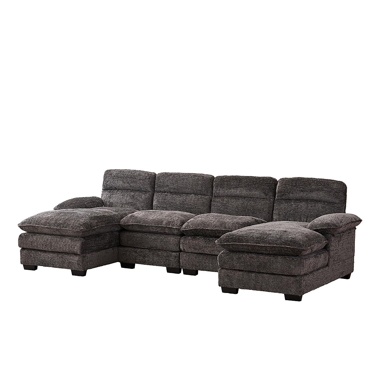 OUYESSIR U Shape Sectional Sofa Comfy Cloud Couch for Living Room, Modern Chenille Upholstery Sofa Sleeper Deep Couches with Double Chaise (Grey)