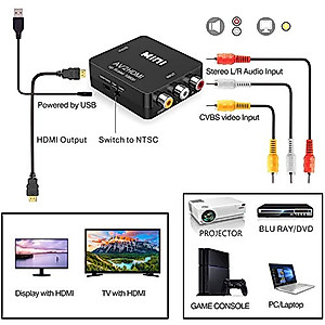 GOXMGO RCA to HDMI Converter,Mini Composite AV to HDMI Video Adapter Box for Smart TV/VCR/DVD/VHS Player/Roku/PS2 Game Console/N64/Wii,with USB Power Cable,Supporting PAL/NTSC