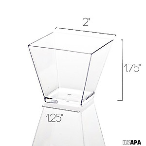 Ilyapa 100 x 2oz Mini Plastic Dessert Cups with Spoons - Dessert Shooter Plastic Glasses, Elegant Mini Appetizer Cups for Chocolate & Cheesecake, Mini Tumbler Square Cup, Puddings, Mousse, Parfaits