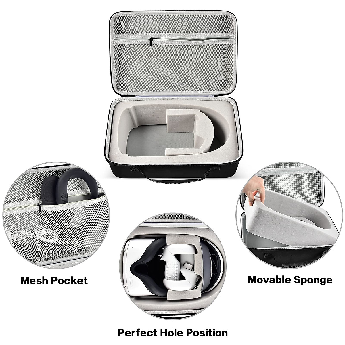 Carrying Case for Meta for Quest 3 Oculus for Quest 2 Advanced All-in-One Virtual Reality Headset/Touch Controllers/Elite Strap VR2 Accessories with Silicone Face Cover, Lens Protector (No Device)