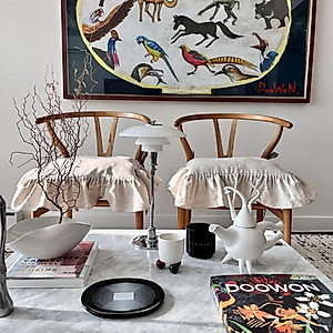 cozymomdeco Korean Made Chair Pad Slipcover Chair Cushion Cover Ties with Ruffle Farmhouse Decor No Cushion Insert, (Solid Beige)