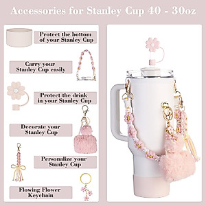 Affute Stanley Cup Accessories Set Including Siliocne Straw Cover, Siliocne Boot, Water Bottle Handle Strap for Stanley Cup 40oz 30oz Tumbler with Handle
